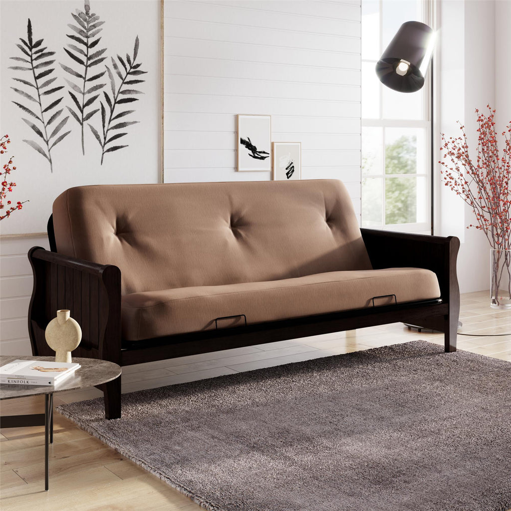 Room & Joy 8 Inch Full Poly Futon Mattress with Full Size Espresso Woo ...