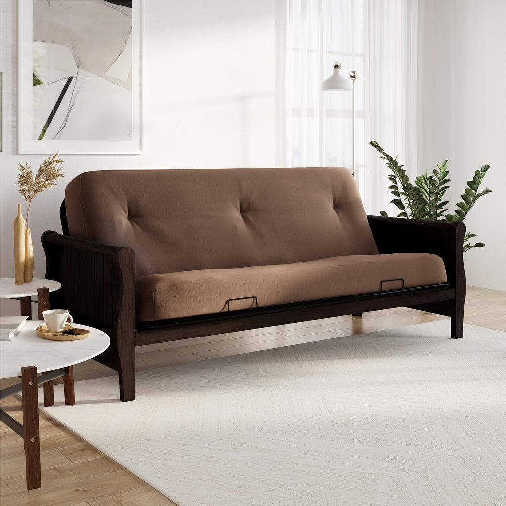 8 Inch Full Poly Futon Mattress with Full Size Espresso Wood Arm Futon ...