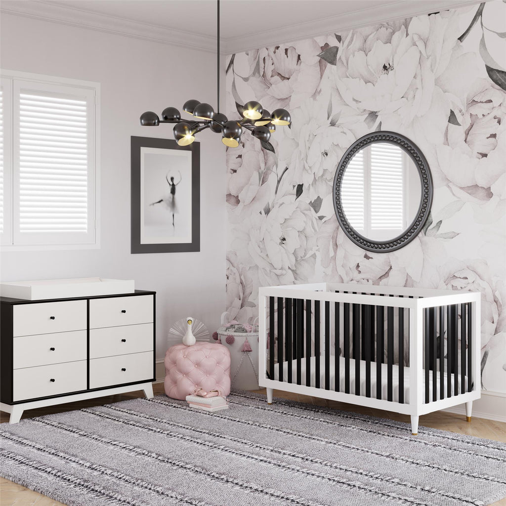 Little Seeds Rowan Valley Flint 3-in-1 Crib, White/Black with Wood Leg ...