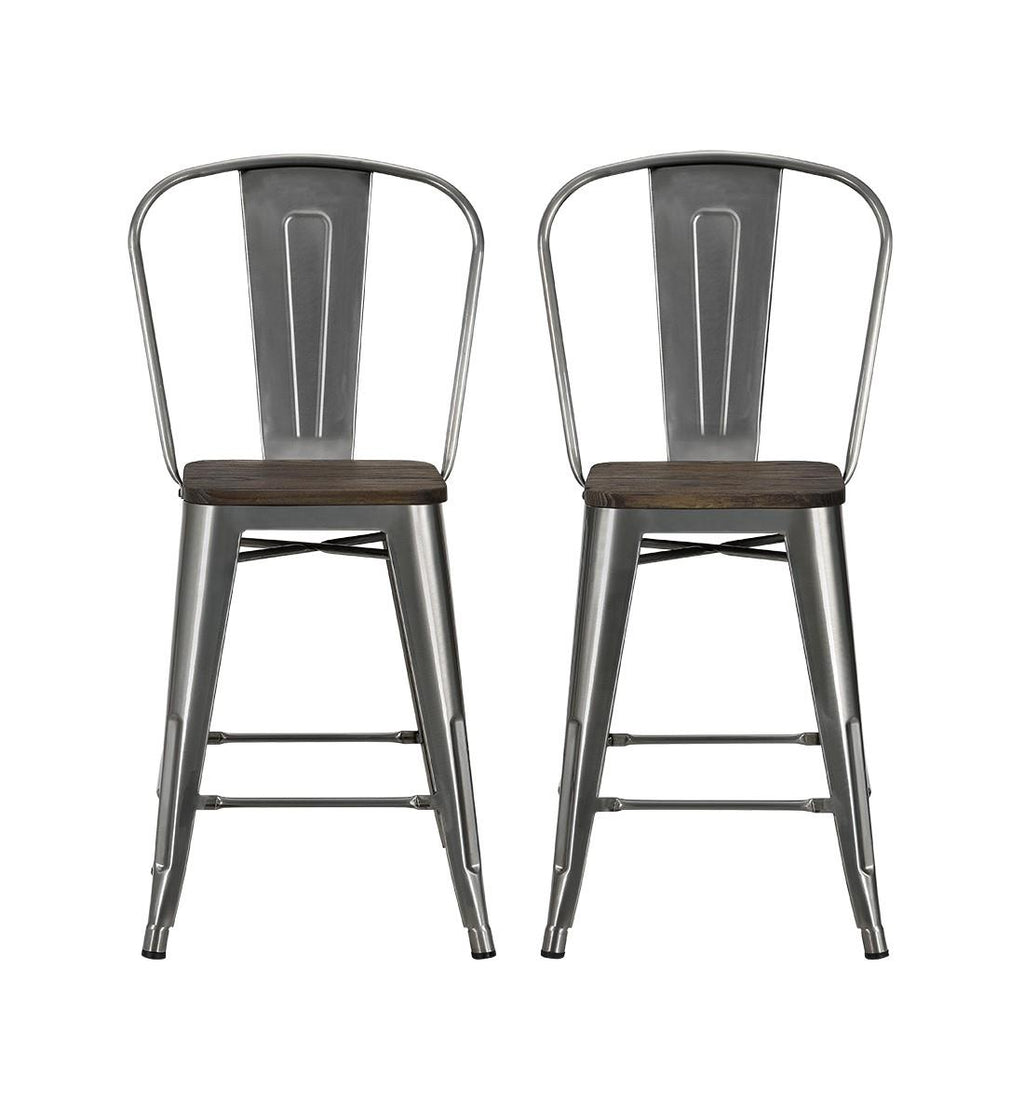DHP Luxor 24" Metal Counter Height Bar Stool with Wood Seat, Gun Metal ...