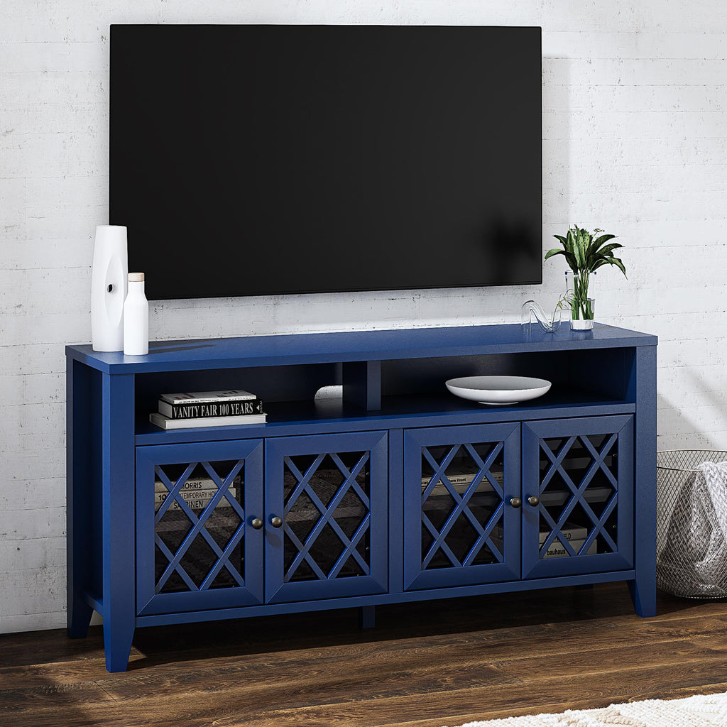 Trellis TV Stand with Glass Doors for TVs up to 65", Washed Indigo ...
