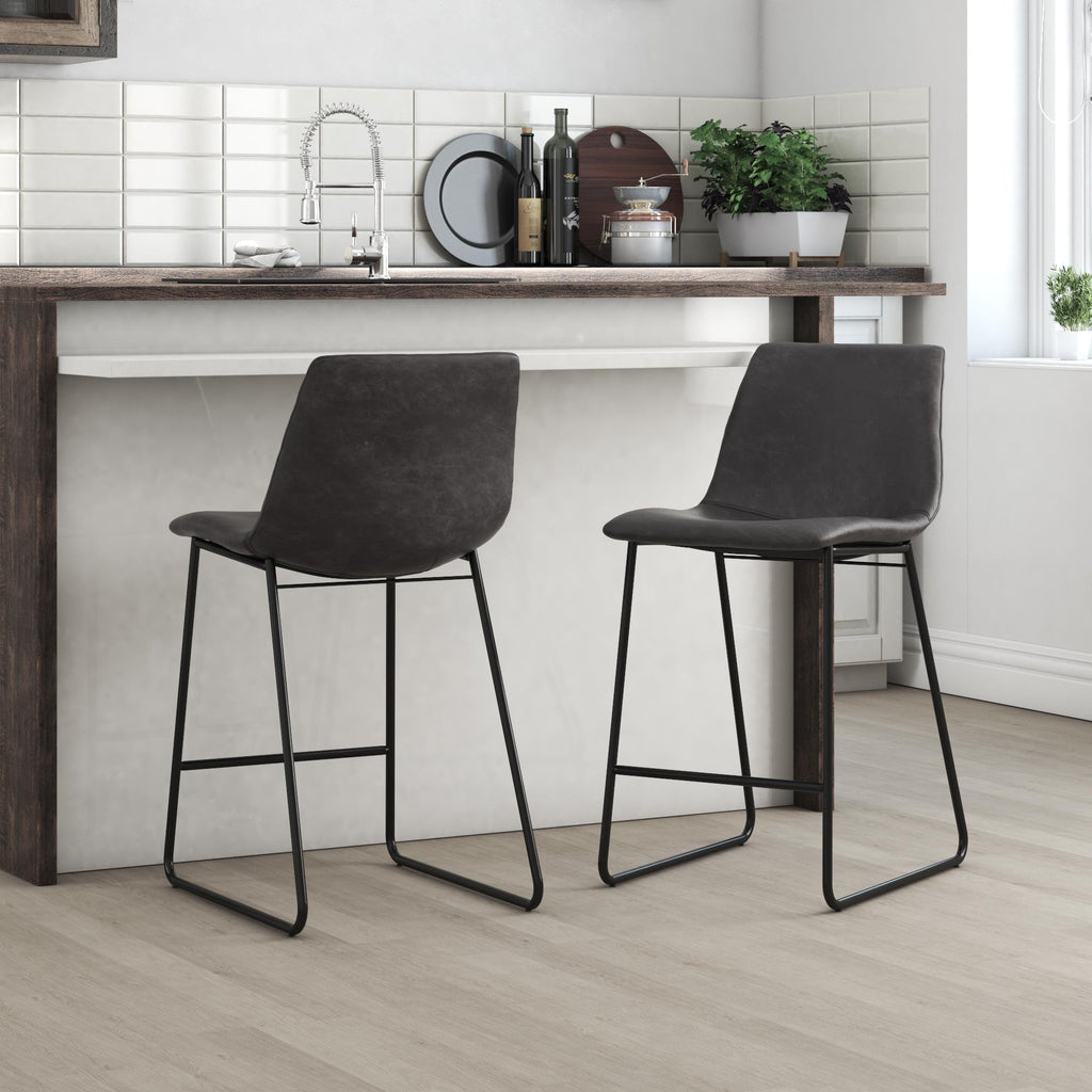 Threshold Bowden Upholstered Faux Leather Counter Height Barstool, Dar ...