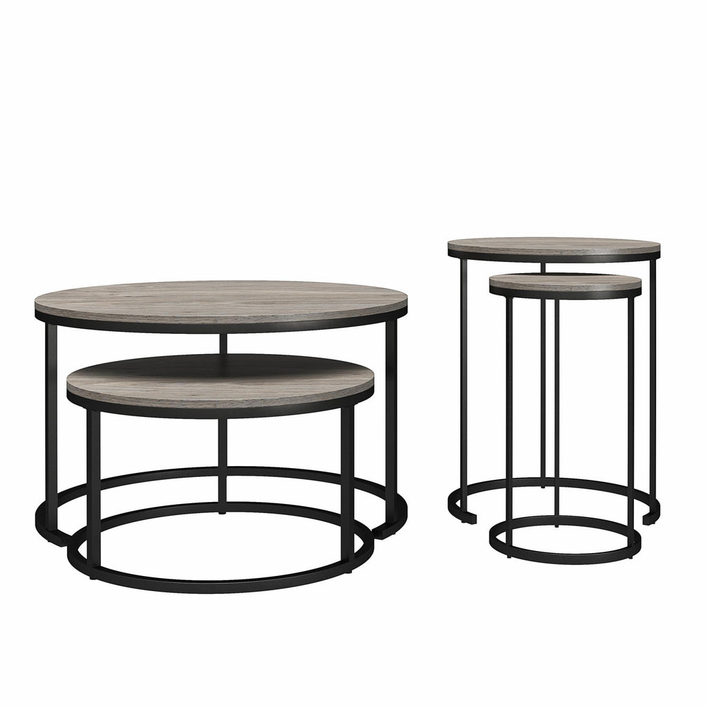 Camdale 4-Piece Nesting Coffee and End Table Bundle, Gray Oak w/ Black ...